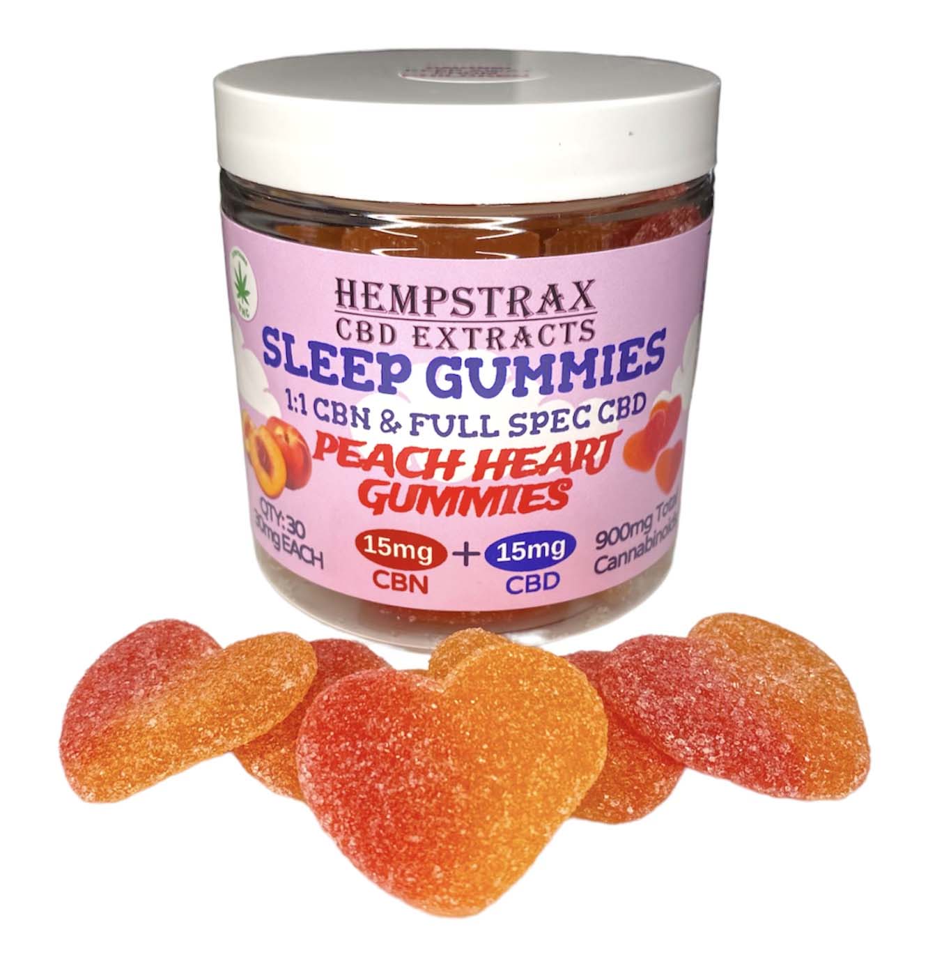Full Spectrum Peach Heart Sleep Gummies - 30mg CBD & CBN